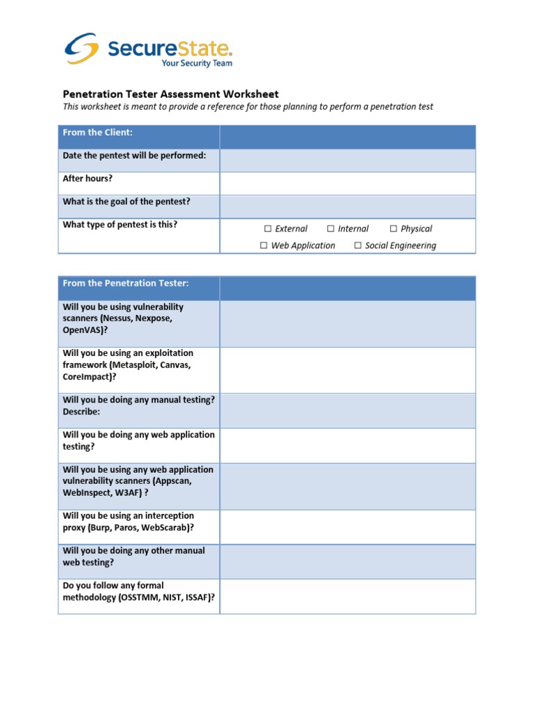 Penetration Tester Assessment Worksheet