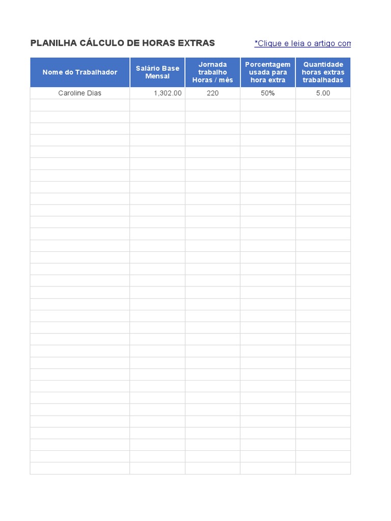 Calculo de Horas Extras | PDF
