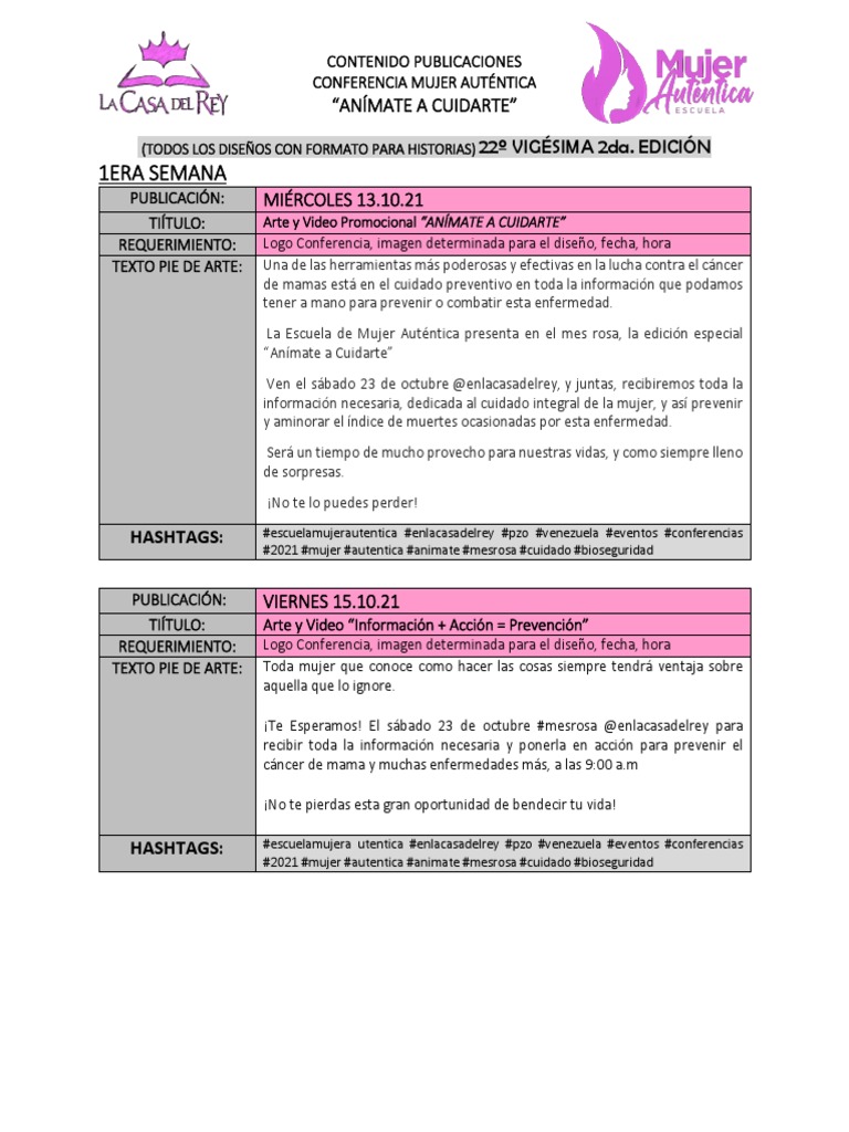 Contenidos para Redes Anímate A Cuidarte 1ra 2da Semana | PDF