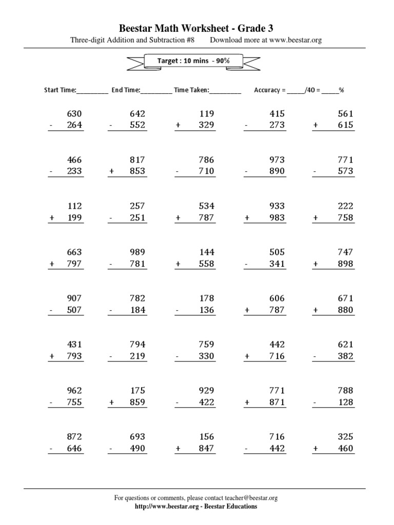 Grade 03 Addsub 40 Vertical 3d3 08 | PDF
