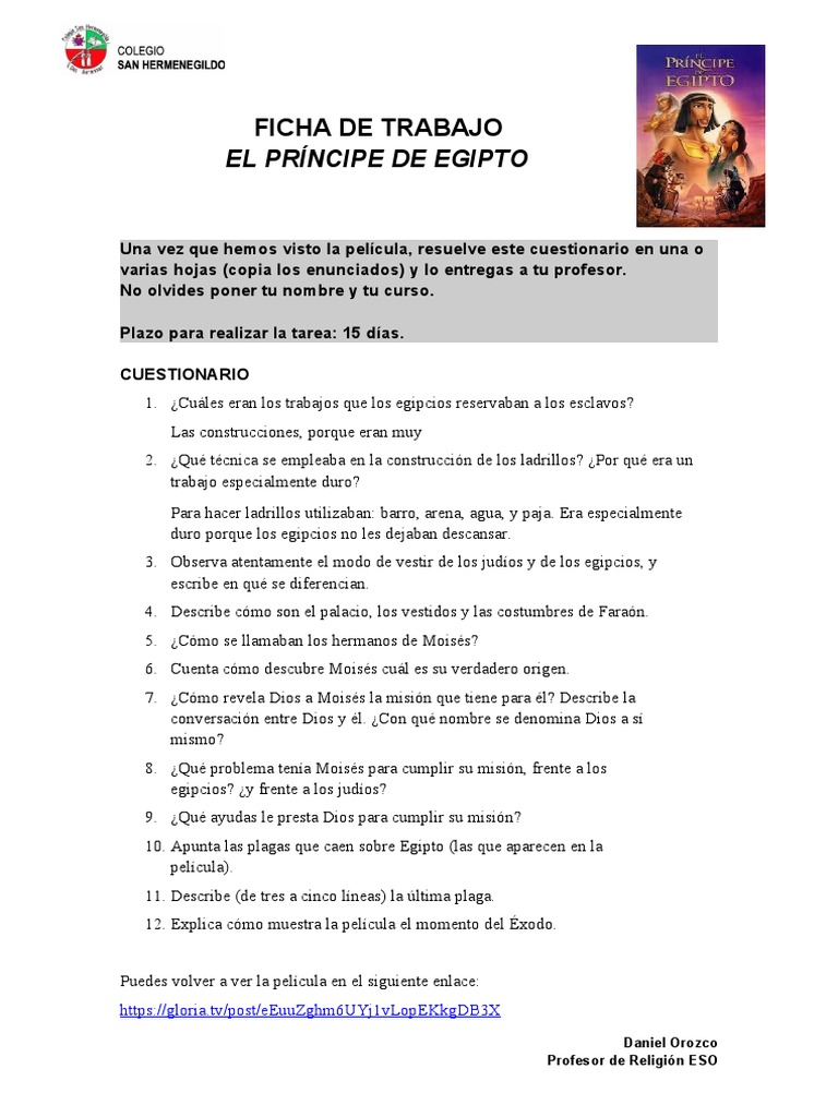 Ficha de Trabajo El Príncipe de Egipto | PDF