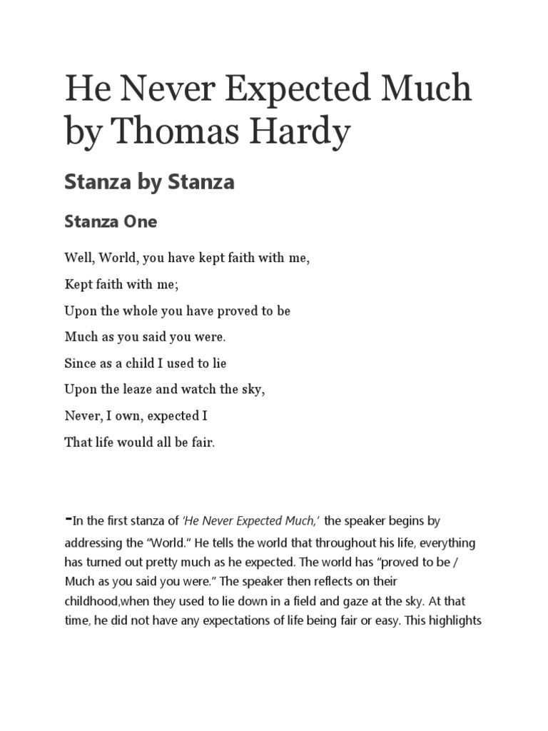 He Never Expected Much By Thomas Hardy Pdf