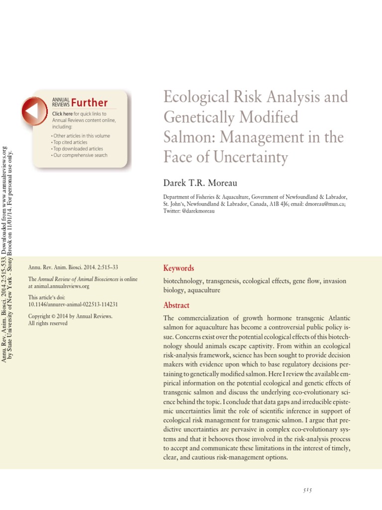 Ecological Risk Analysis and Genetically Modified Salmon: Management in ...