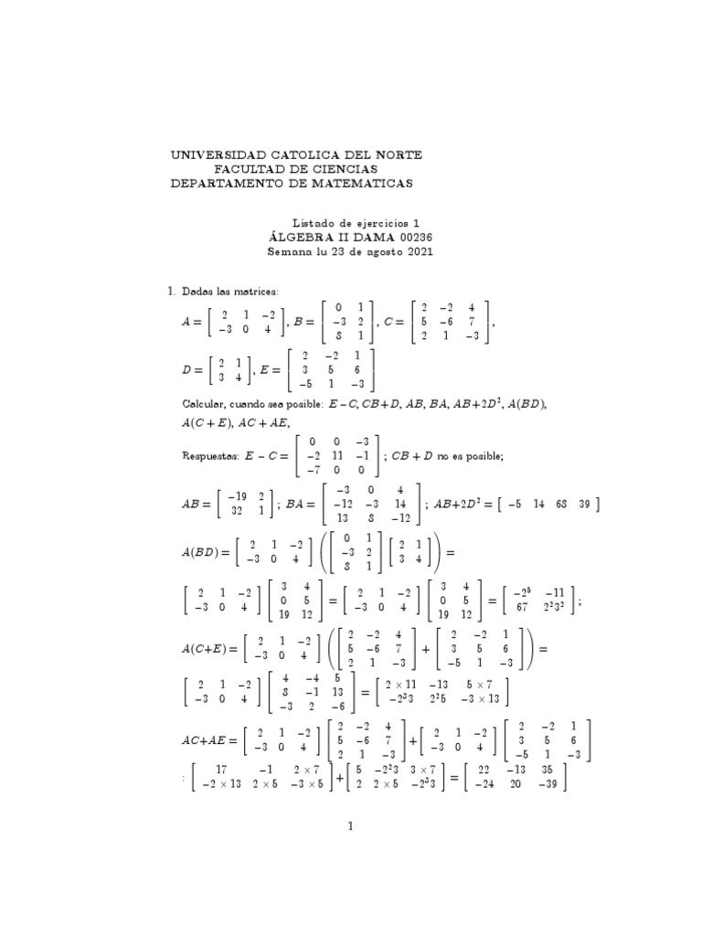 Guía 1 - operaciones con matrices (2) | PDF | Matriz (Matemáticas ...