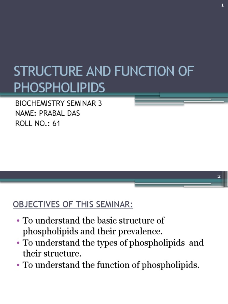 Structure and Function of Phospholipids: Biochemistry Seminar 3 Name: Prabal Das ROLL NO.: 61 ...