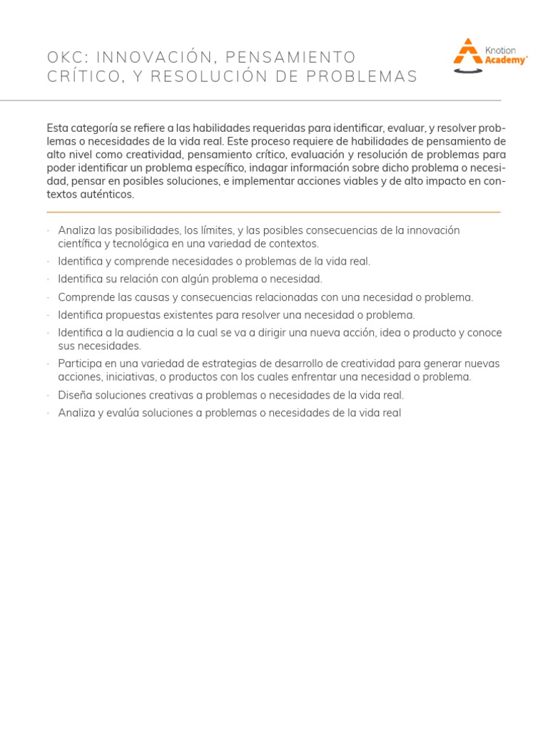 Innovación, Pensamiento Crítico y Resolución de Problemas | PDF