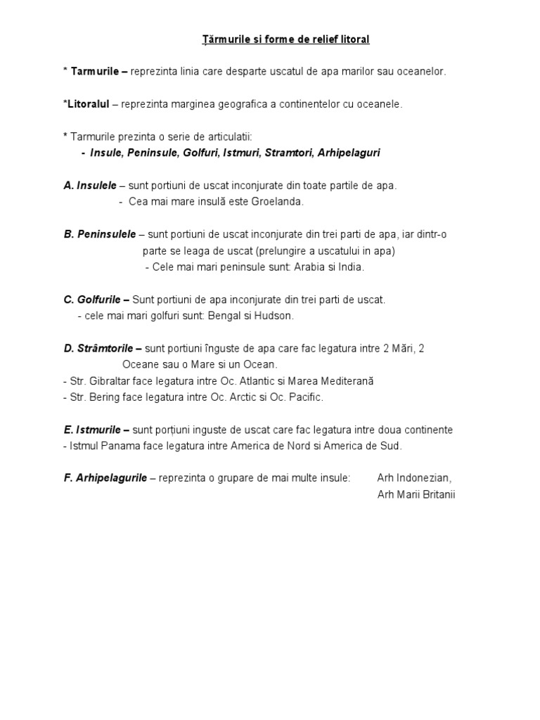 Schita de Lectie Tarmurile, Forme de Relief Litoral | PDF