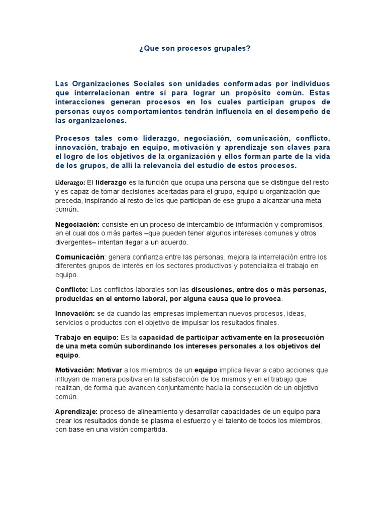 Los procesos grupales: concepto, tipos, formación, ejecución e ...