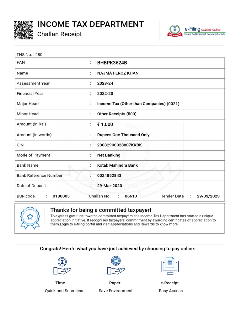 najmachallan23032900028807KKBK ChallanReceipt | PDF | Finance & Money Management