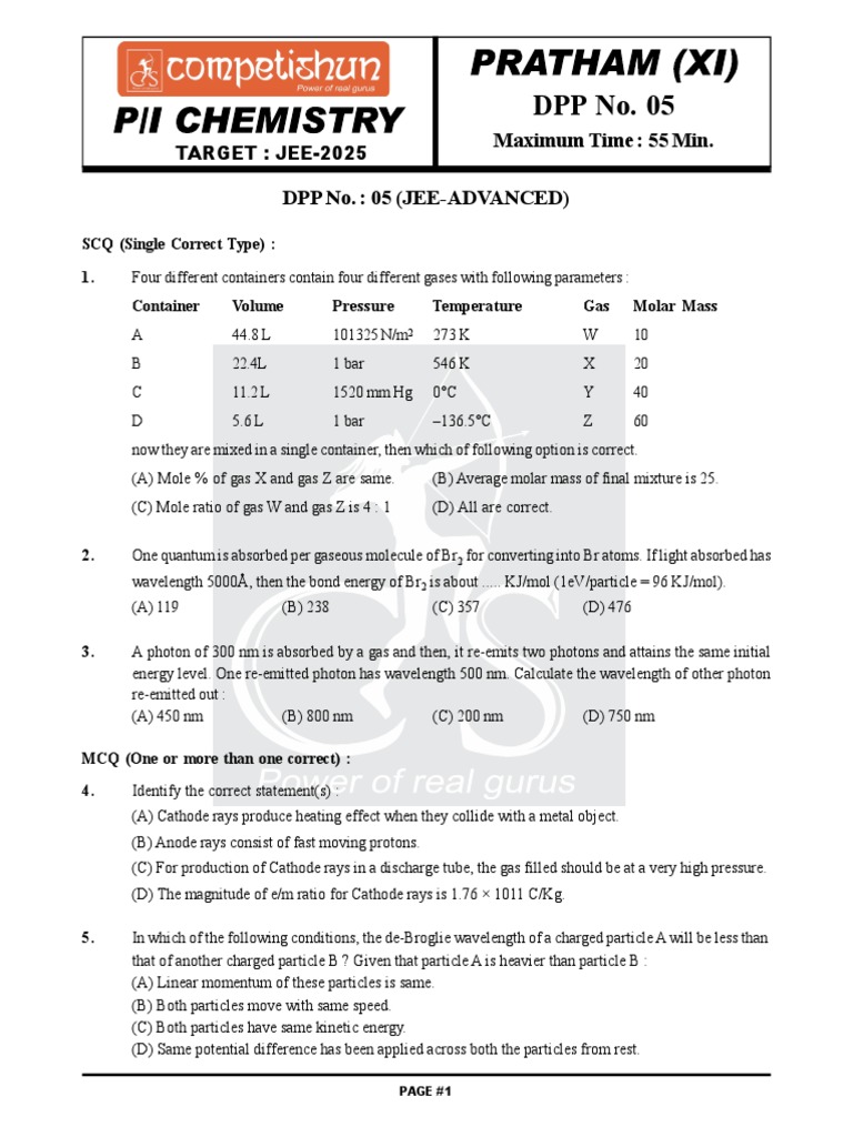 DPP 05 | PDF | Gases | Electron
