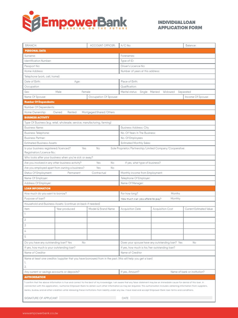 Empowerbank Individual Loan Application Form | PDF