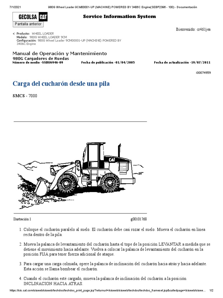 Carga Del Cucharón Desde Una Pila: Manual de Operación y Mantenimiento ...
