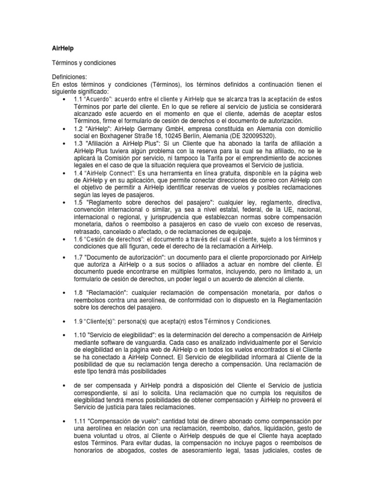 T - Rminos y Condiciones - AirHelp | PDF | Privacidad de la información | Correo