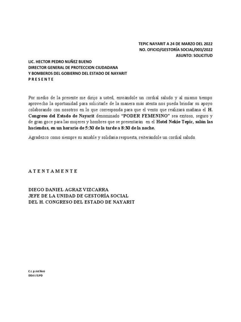 Oficio A Proteccion Civil | PDF