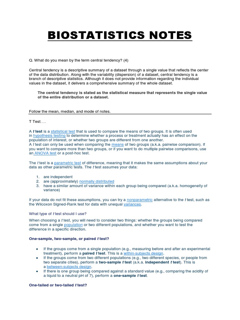 Biostatistics Notes | PDF | P Value | Statistical Significance