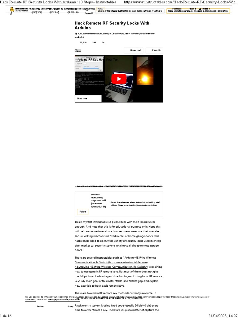 Hack Remote RF Security Locks With Arduino | Download Free PDF ...