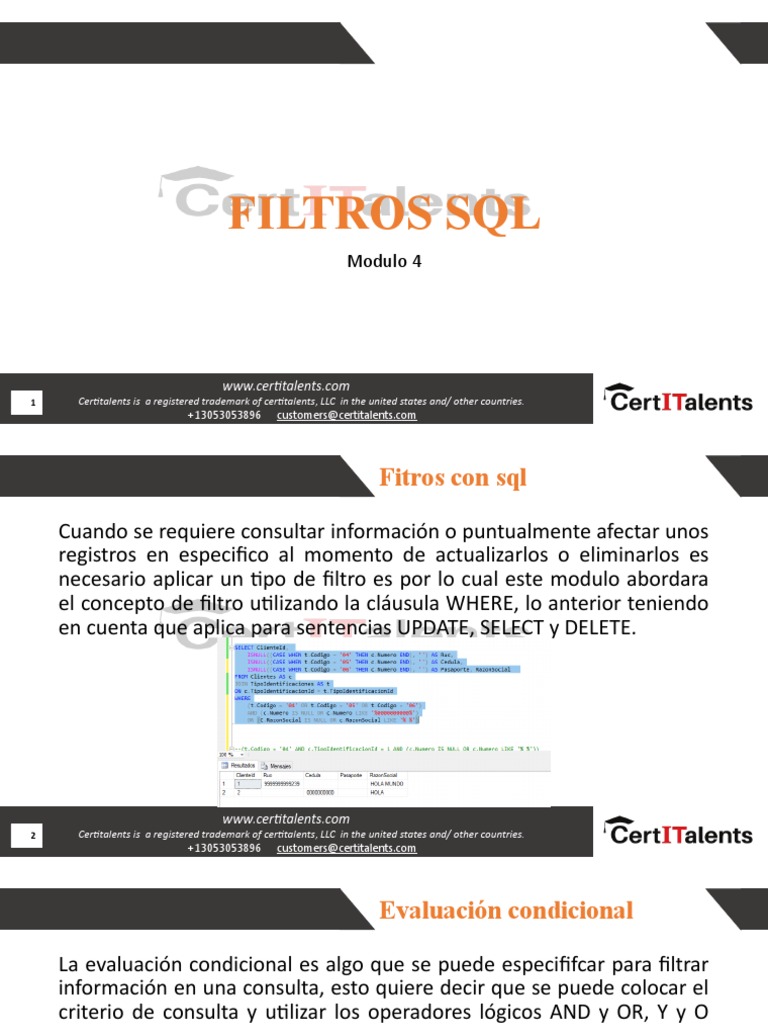 Filtros SQL: Modulo 4 | PDF | SQL | Ciencias de la Computación