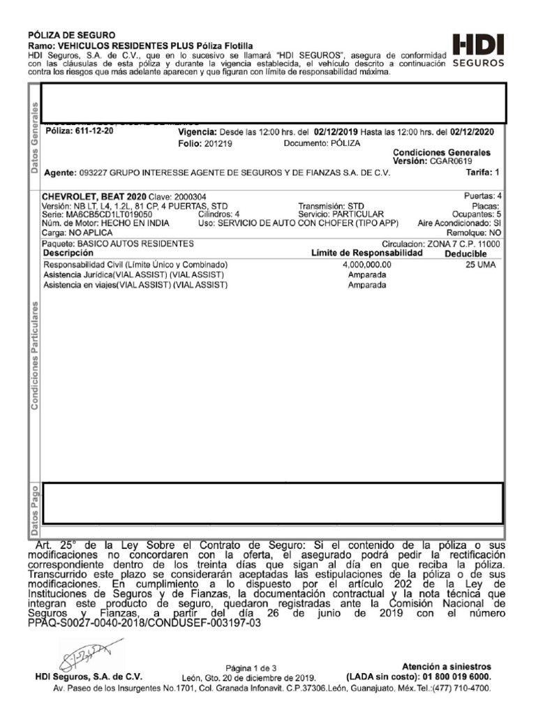 Formato de Poliza de Seguro | PDF