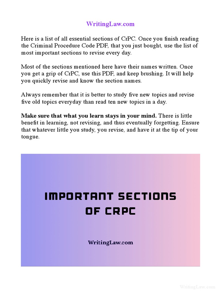 Important Sections of CRPC | PDF | Justice Of The Peace | Bail