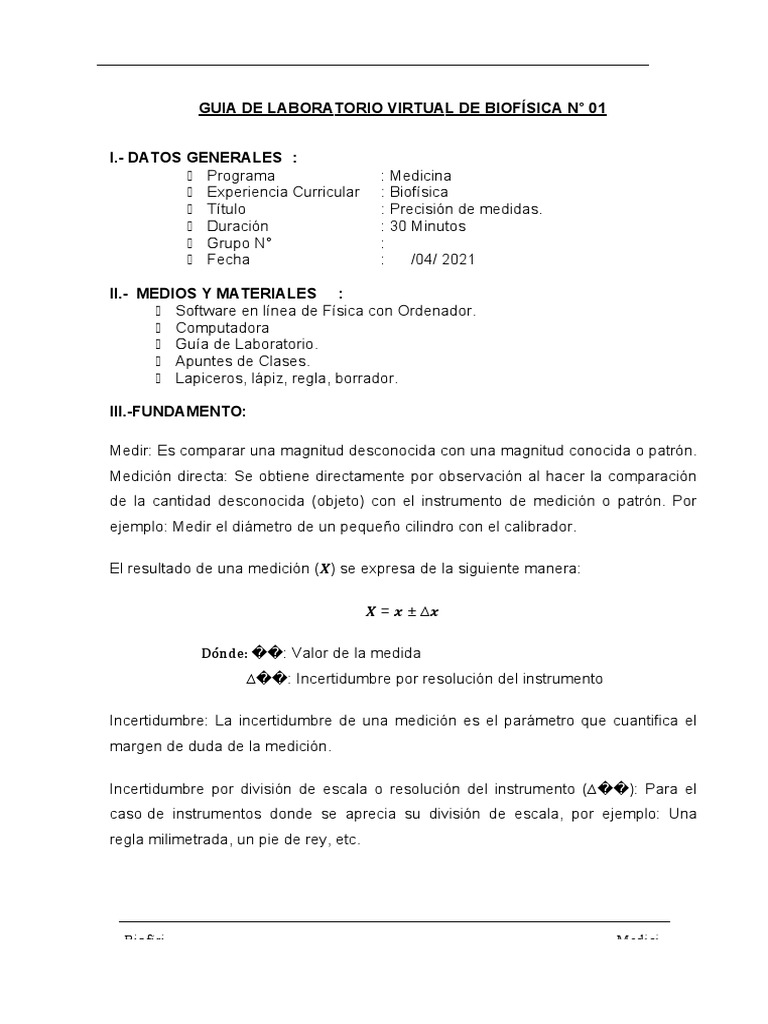 Guia de Labor. Mediciones No 01 Biofísica | PDF | Science | Metrología
