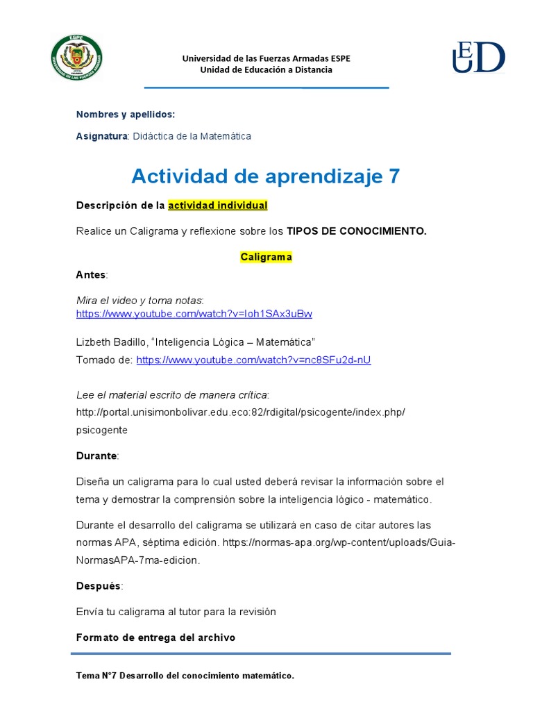 ACTIVIDAD DE APRENDIZAJE 7 Caligrama | PDF | Rúbrica (Académica ...
