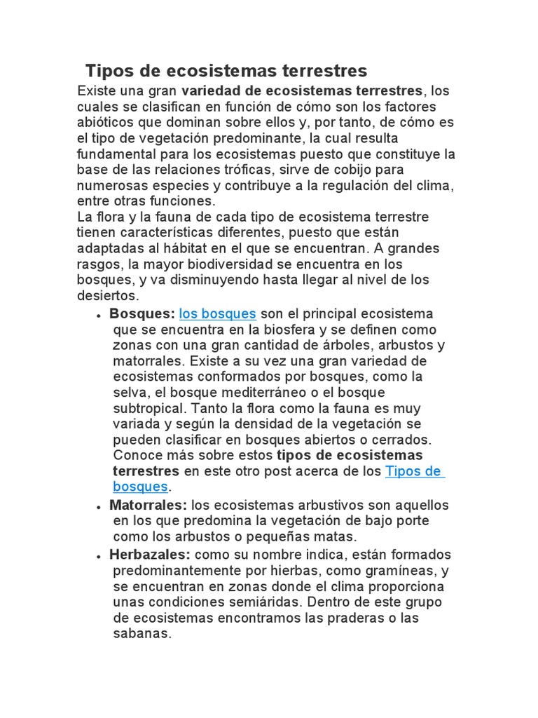 Tipos de Ecosistemas Terrestres | PDF | Ecosistema | Los bosques