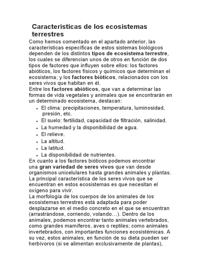 Características de Los Ecosistemas Terrestres | PDF