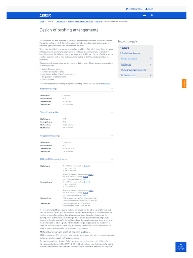 Design of Bushing Arrangements - SKF | PDF | Engineering Tolerance ...