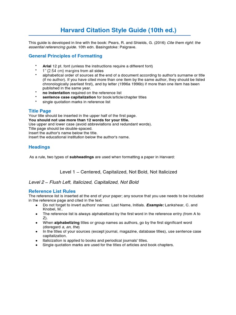 4) Harvard - Citation - Style - Guide - (10th - Ed) | PDF | Thesis ...