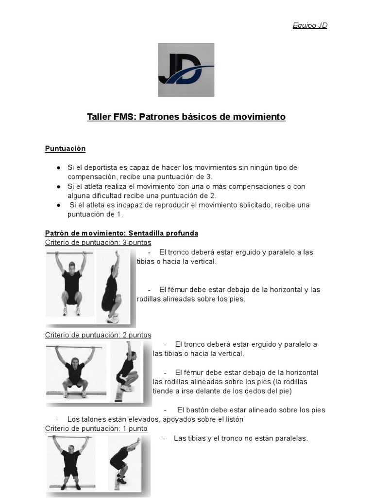 Taller FMS - Patrones Básicos de Movimiento | PDF | Rodilla | Anatomía humana