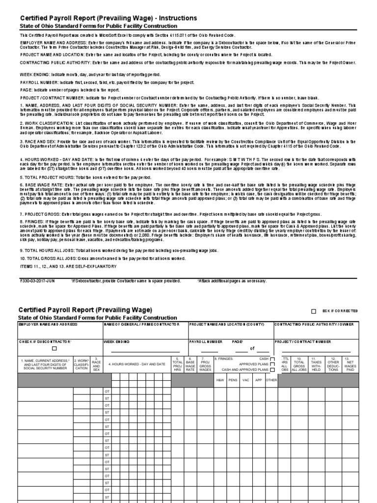 Certified Payroll Report (Prevailing Wage) - Instructions: State of ...