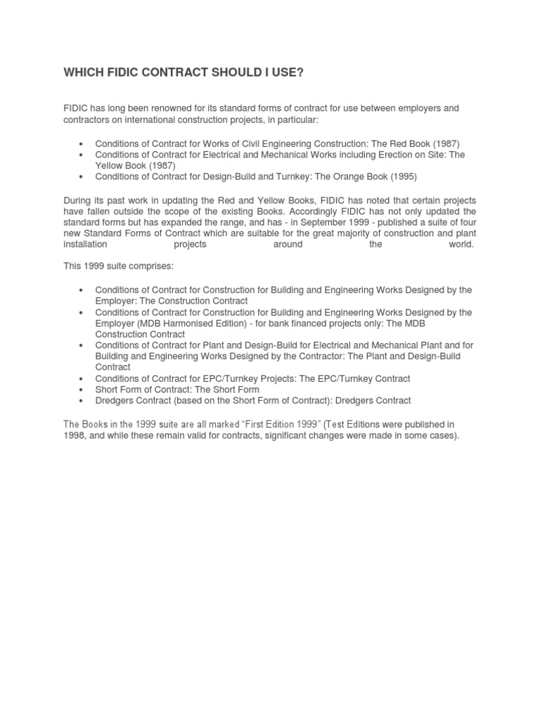 Which Fidic Contract Should I Use | PDF | Employment | Business