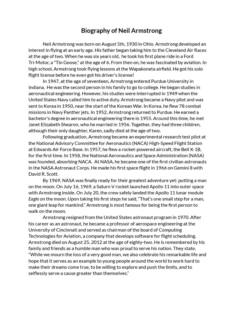 Reading Comprehension Text - Neil Armstrong | Download Free PDF | Neil ...