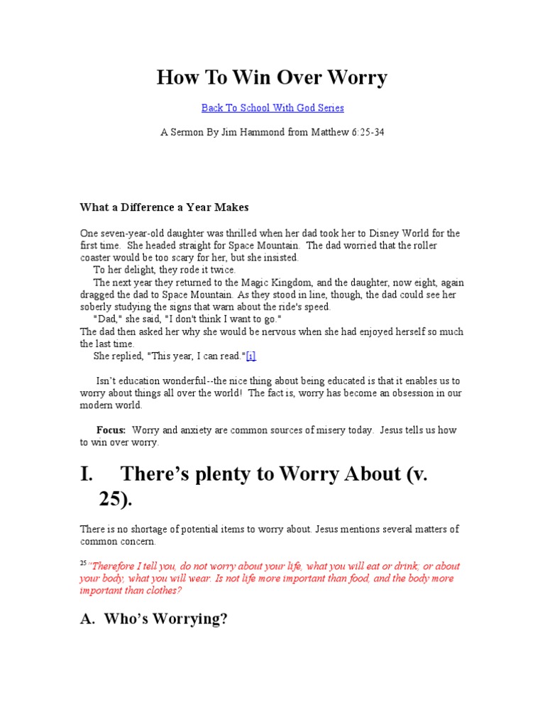 How To Win Over Worry | PDF | God The Father | Faith