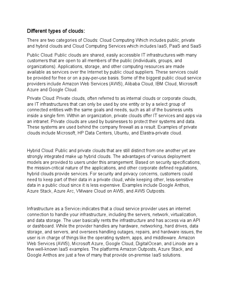 Different types of clouds final | PDF | Cloud Computing | Microsoft Azure