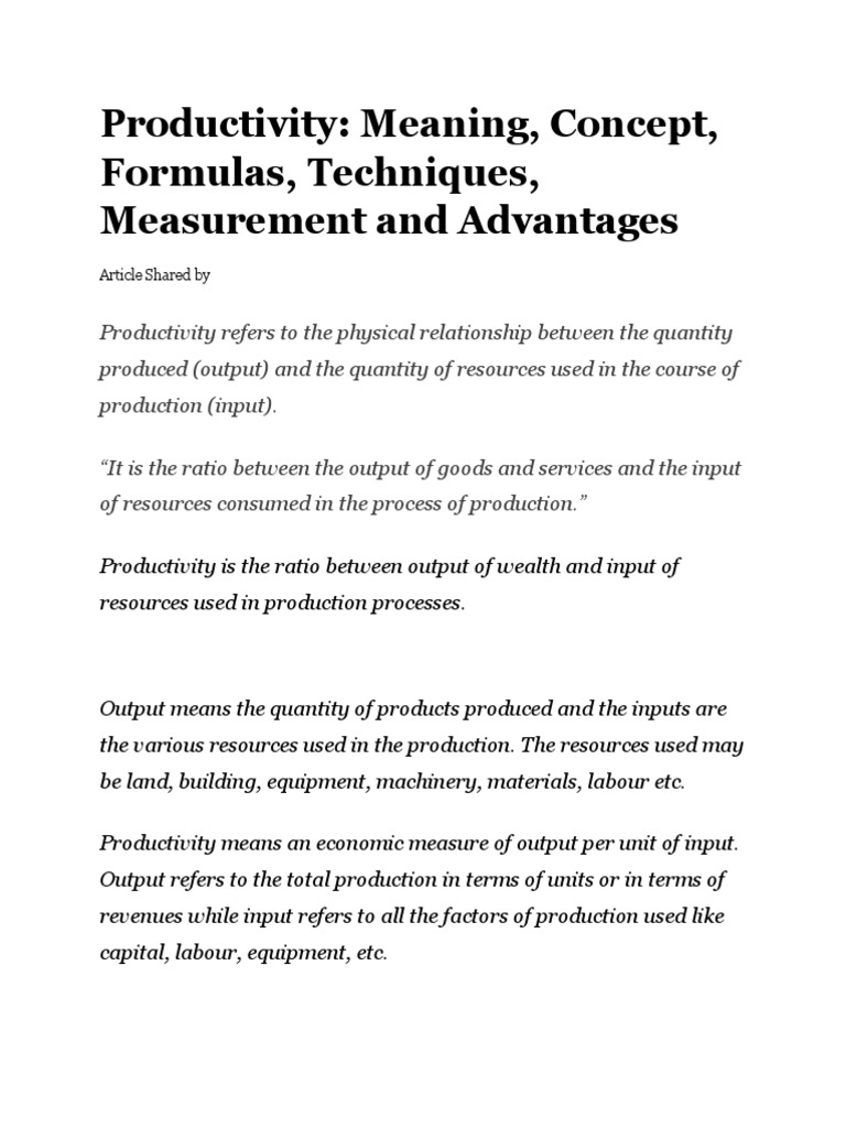 Productivity Meaning, Concept, Formulas, Techniques, Measurement and ...