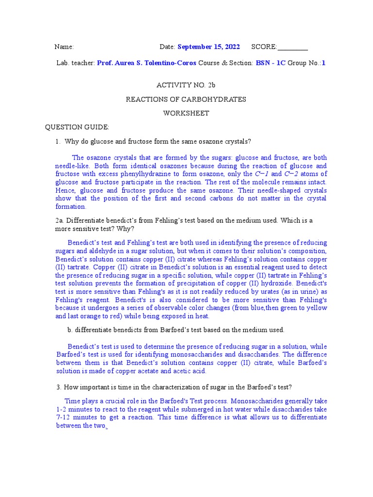 Activity No. 2b. WORKSHEET | PDF | Organic Chemistry | Chemistry