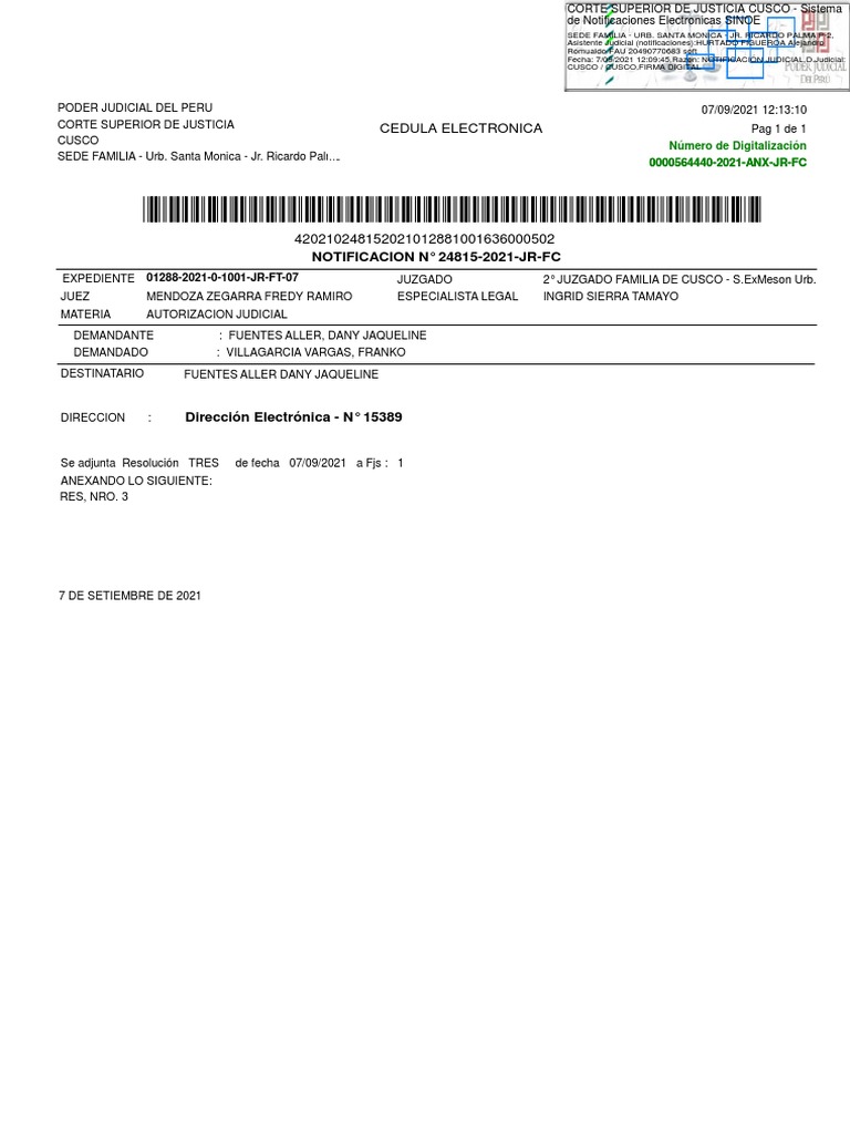 NOTIFICACION #24815-2021-JR-FC: Cedula Electronica | PDF