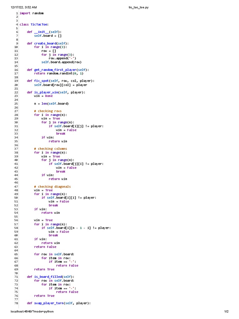 Tic Tac Toe Py Pdf Computer Programming Software Engineering 