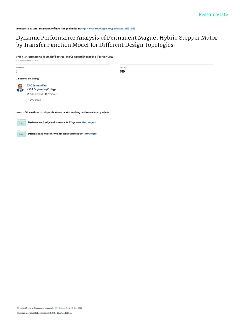 Dynamic Performance Analysis of Permanent Magnet Hybrid Stepper Motor by Transfer Function Model ...