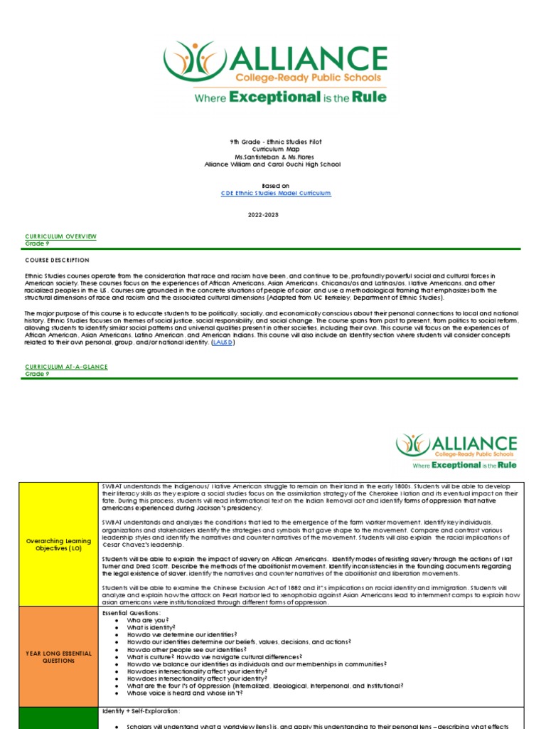 9th Grade Ethnic Studies Curriculum Map 2022-2023 | PDF ...