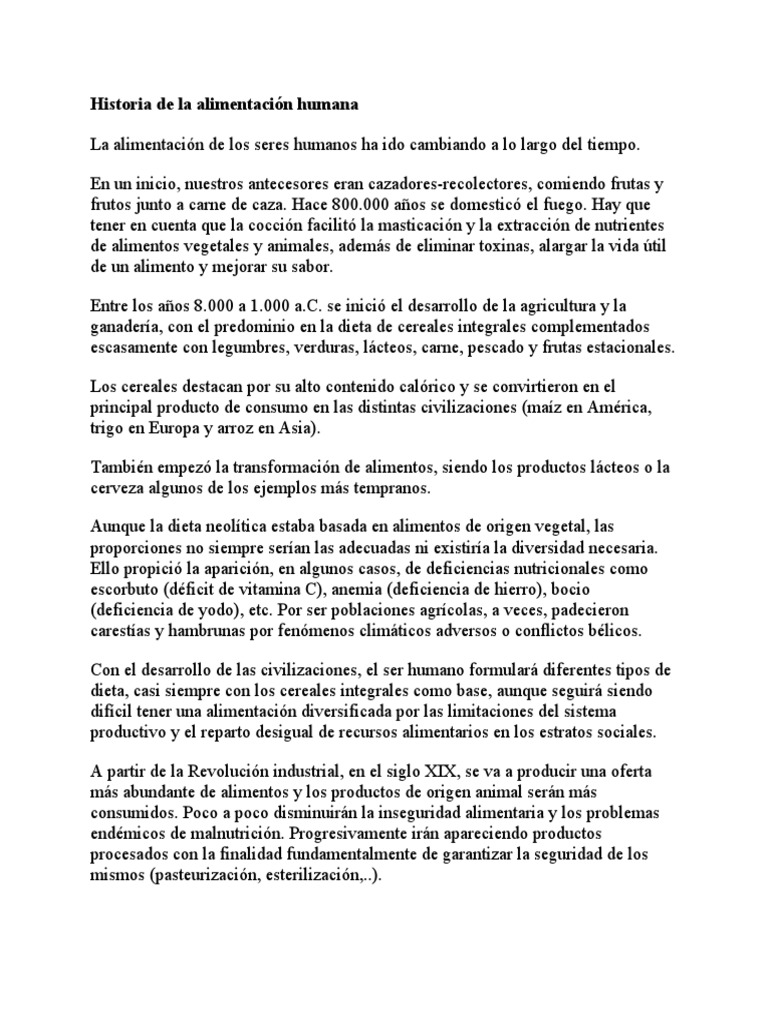 Evolución de la alimentación humana | PDF | Dieta | Cereales