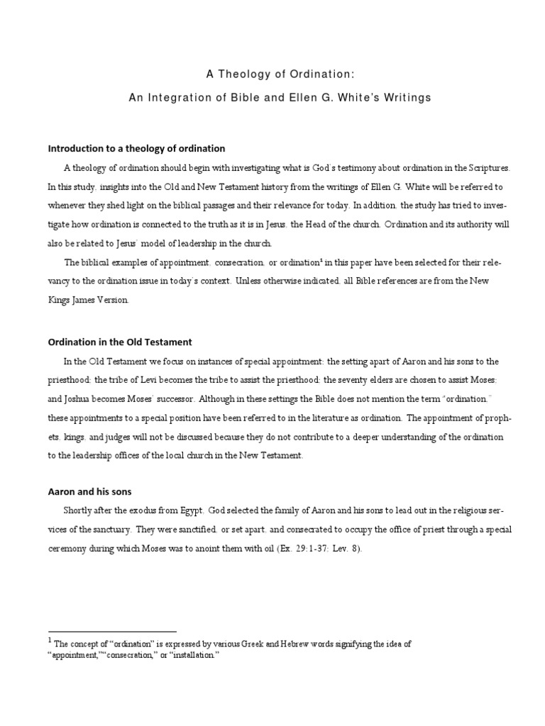 A Theology of Ordination: An Integration of Bible and Ellen G. White's ...