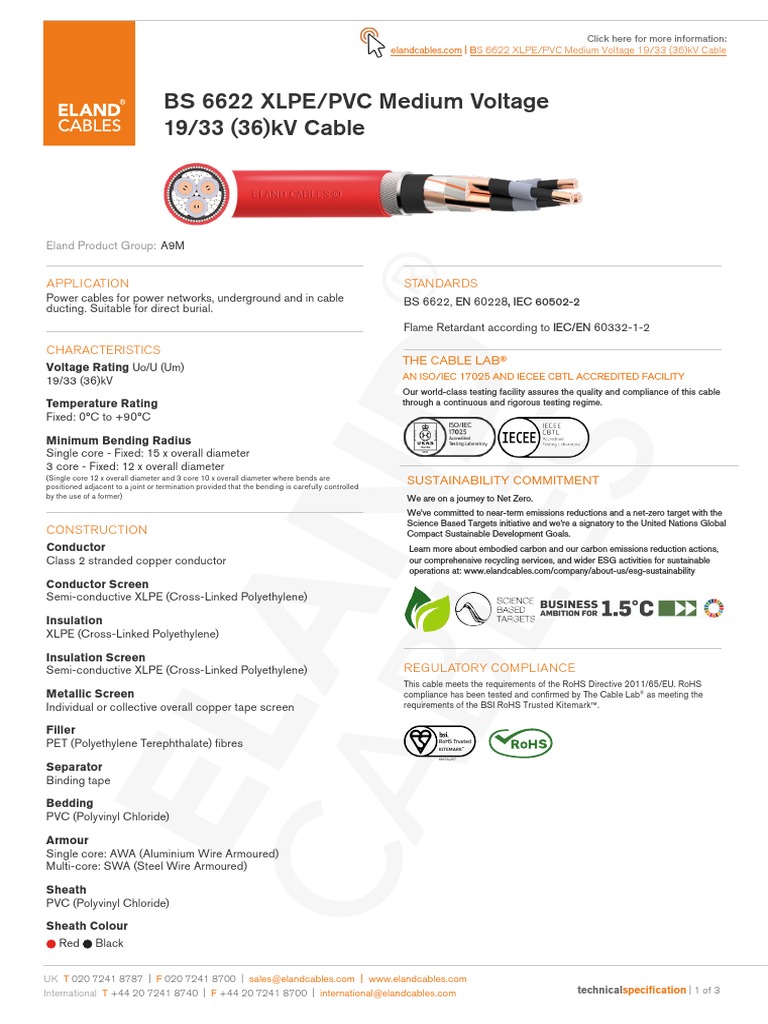 Bs 6622 Xlpe PVC Medium Voltage 19 33 36kv Cable | PDF | Electrical ...