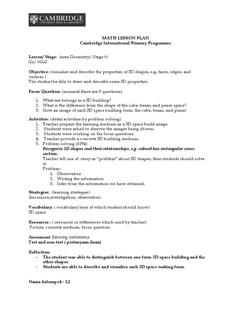 Math Lesson Plan - L2 | PDF