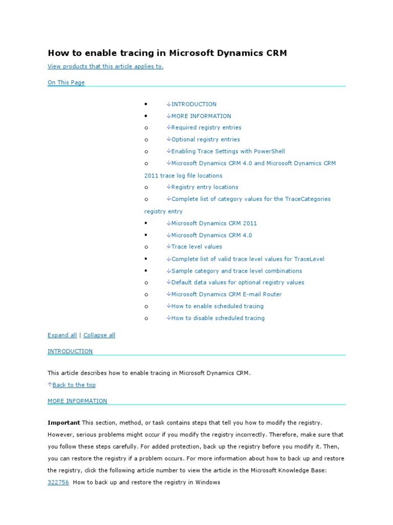 How To Enable Tracing In Microsoft Dynamics Crm Pdf Windows Registry Operating System