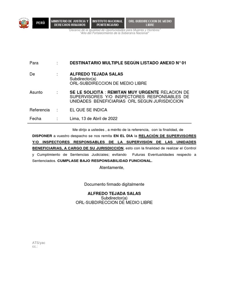 Memorando Multiple-R873-2022-Orl-Subml | PDF | Gobierno | Justicia