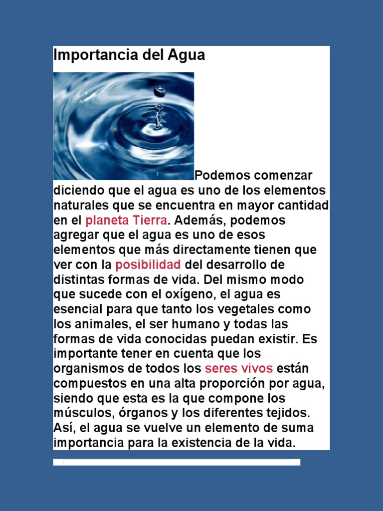 Importancia Del Agua | PDF
