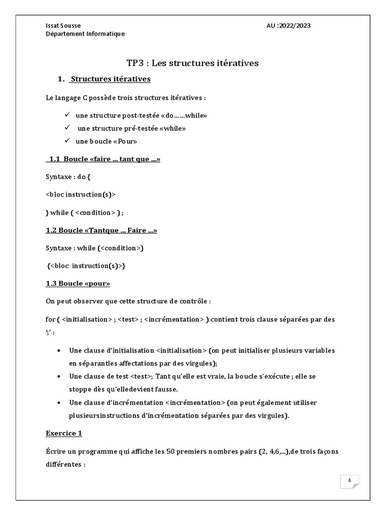 TP3: Les Structures Itératives | PDF