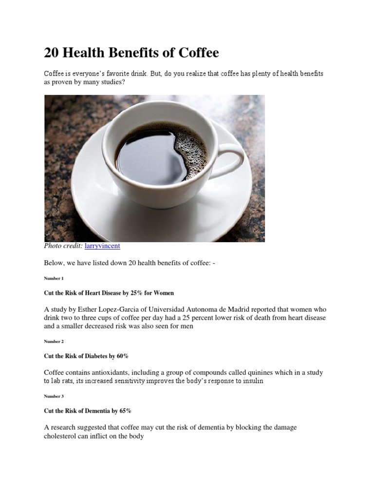 20 Health Benefits of Coffee | PDF | Caffeine | Headache